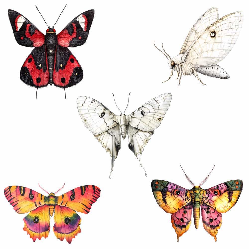 Moth Watercolor Clipart Digital Downloads Realistic Bugs Insect Luna ...