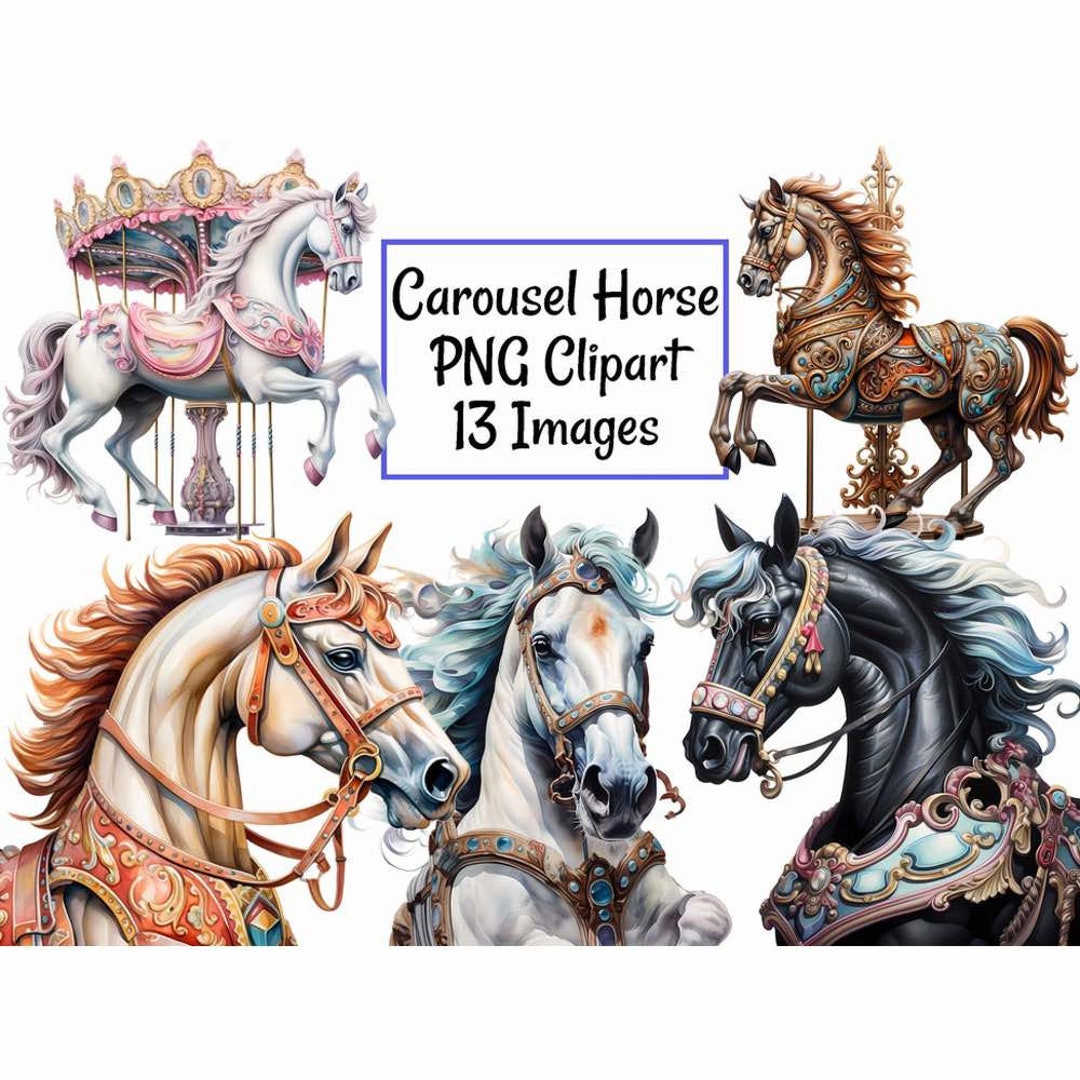 Watercolor Carousel Horse Clipart Digital Downloads, 13 Fantasy ...