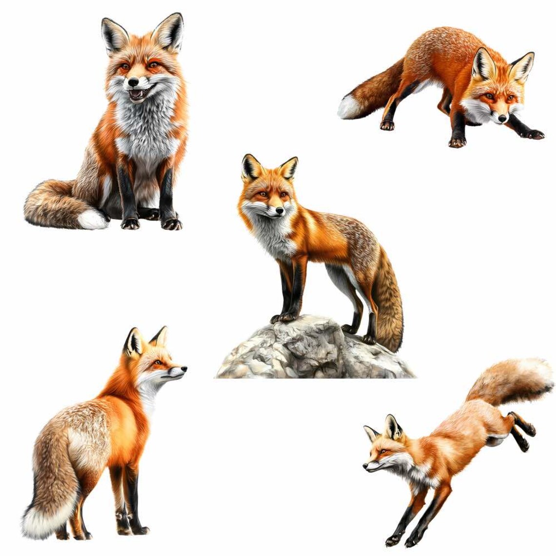 Red Fox Watercolor Clipart Digital Downloads, 24 Designs Wildlife ...
