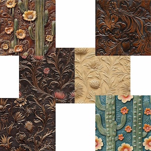 Tooled Leather Seamless Digital Papers, 42 Engraved Texture Western ...