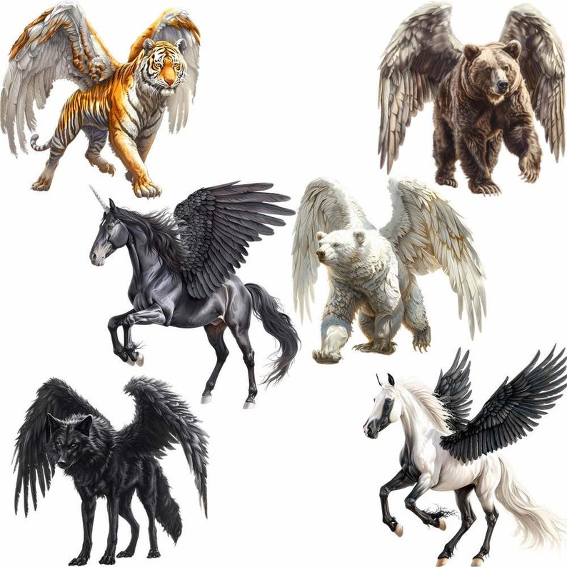 Winged Creatures Clipart RPG Watercolor Flying Mythical Fantasy ...