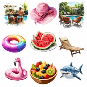 Pool Watercolor Clipart Poolside Summer Art Pool Party Digital ...