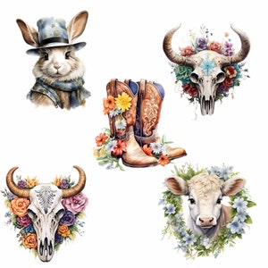 Western Easter Clipart, Rustic Country Spring Watercolor Clipart ...