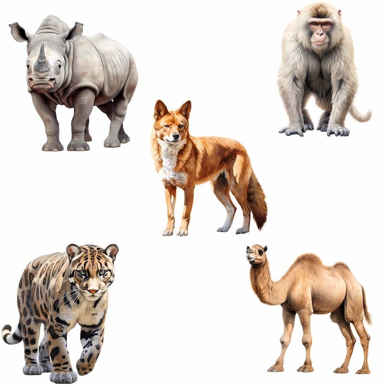 Asian Animals Wildlife Watercolor Clipart Digital Downloads, 32 Fauna ...