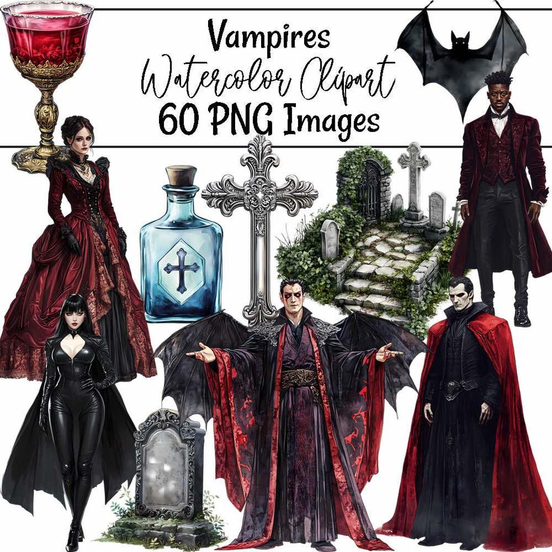 Vampire Clipart Halloween Watercolor Art Scary Classic Spooky Digital ...