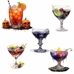 Halloween Cocktails Watercolor Clipart Digital Downloads Overlay ...