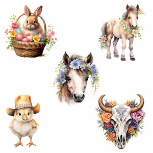 Western Easter Clipart, Rustic Country Spring Watercolor Clipart ...