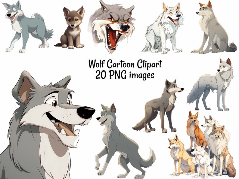 Cartoon Wolf Wolves Digital Downloads 20 Illustration - Etsy