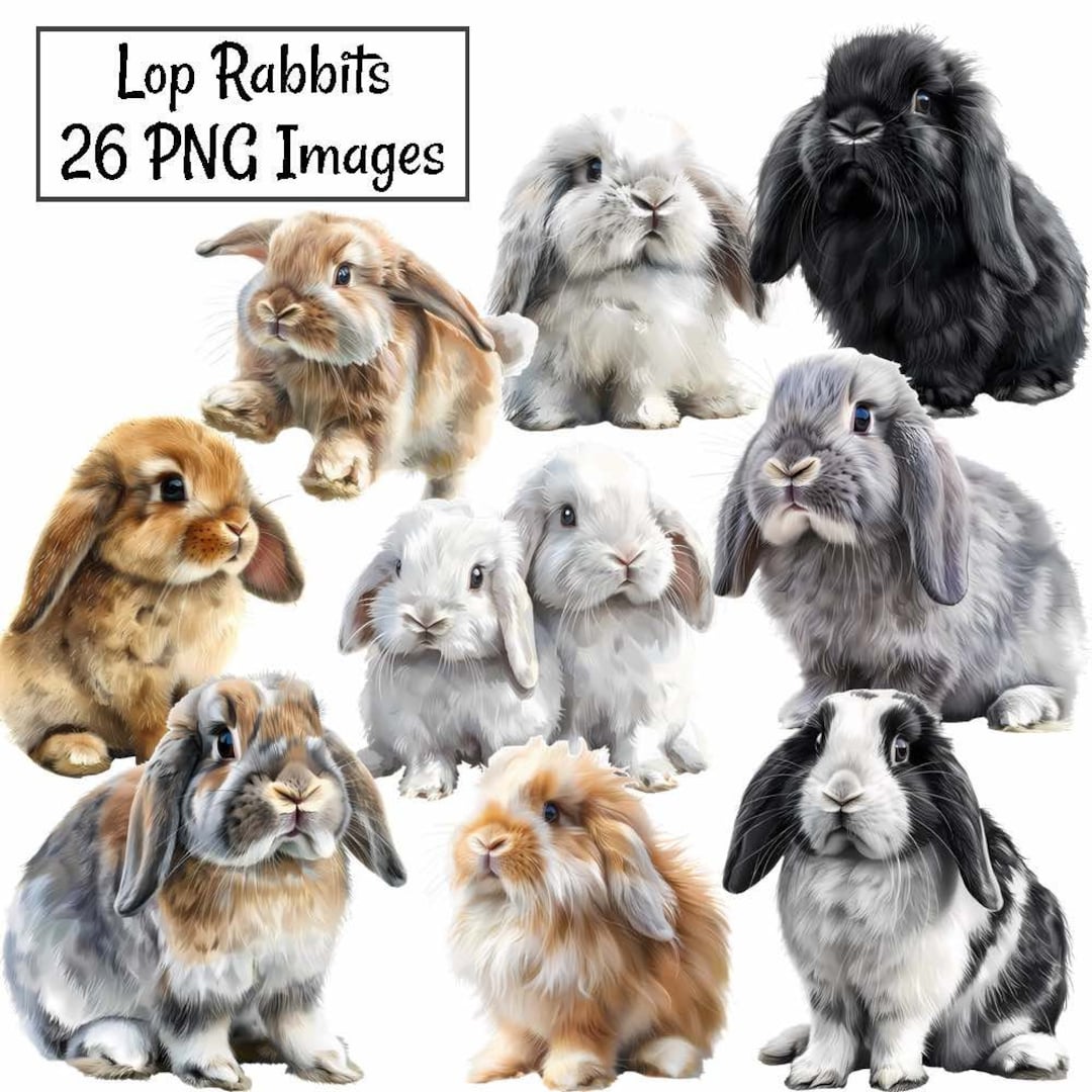 Lop Bunny Rabbit Clipart, Watercolor Digital Downloads, 26 Easter ...