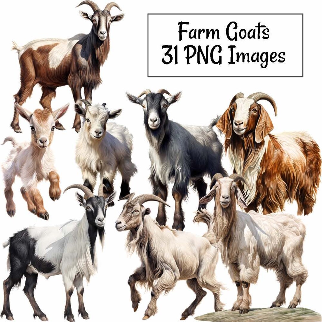 Goat Clipart, Farm Baby Goat Animal Watercolor Digital Downloads Cute ...