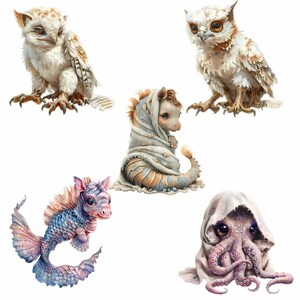 Mythical Baby Creatures Clipart,45 Watercolor Babies, Fantasy Folklore ...