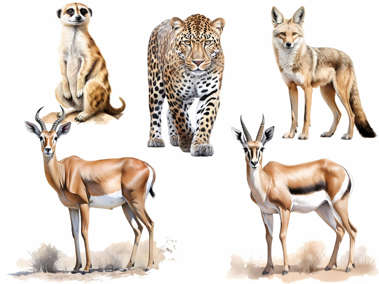 African Animals Clipart Digital Downloads, 20 Watercolor Safarijungle ...