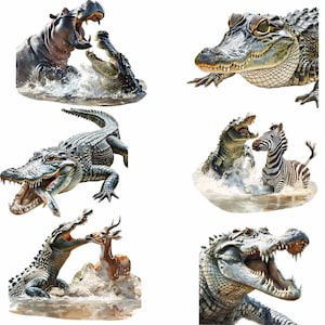 Crocodile Watercolor Clipart Digital Downloads, 34 Reptile Alligator ...