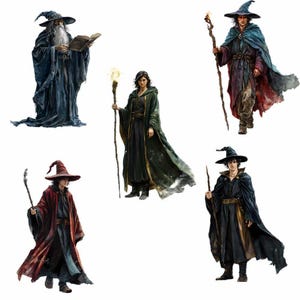Wizard, Sorcerer & Mage Watercolor Clipart RPG Fantasy Folklore Fairy ...
