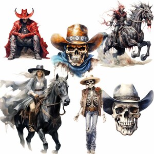 Western Halloween Watercolor Clipart Digital Downloads Overlay Horror ...