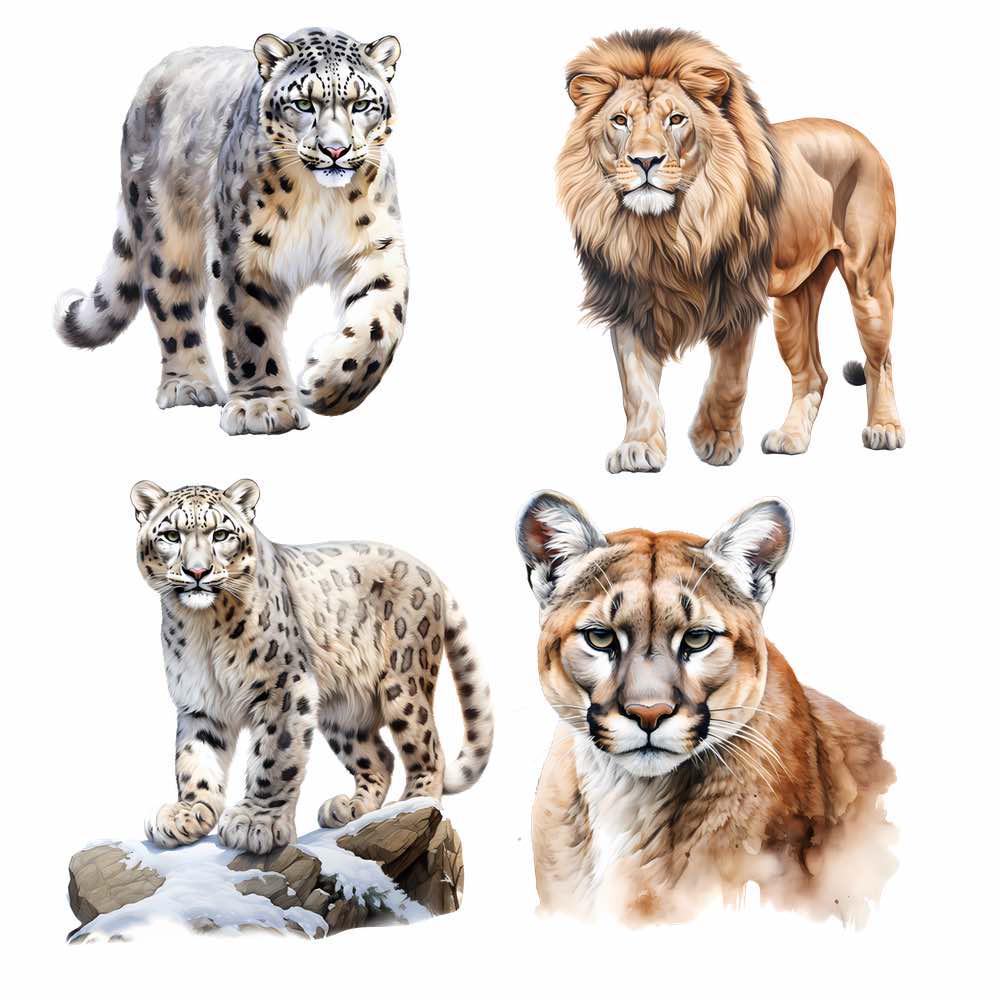 Big Cats Clipart Digital Downloads Watercolor Wild Animal Wildlife ...