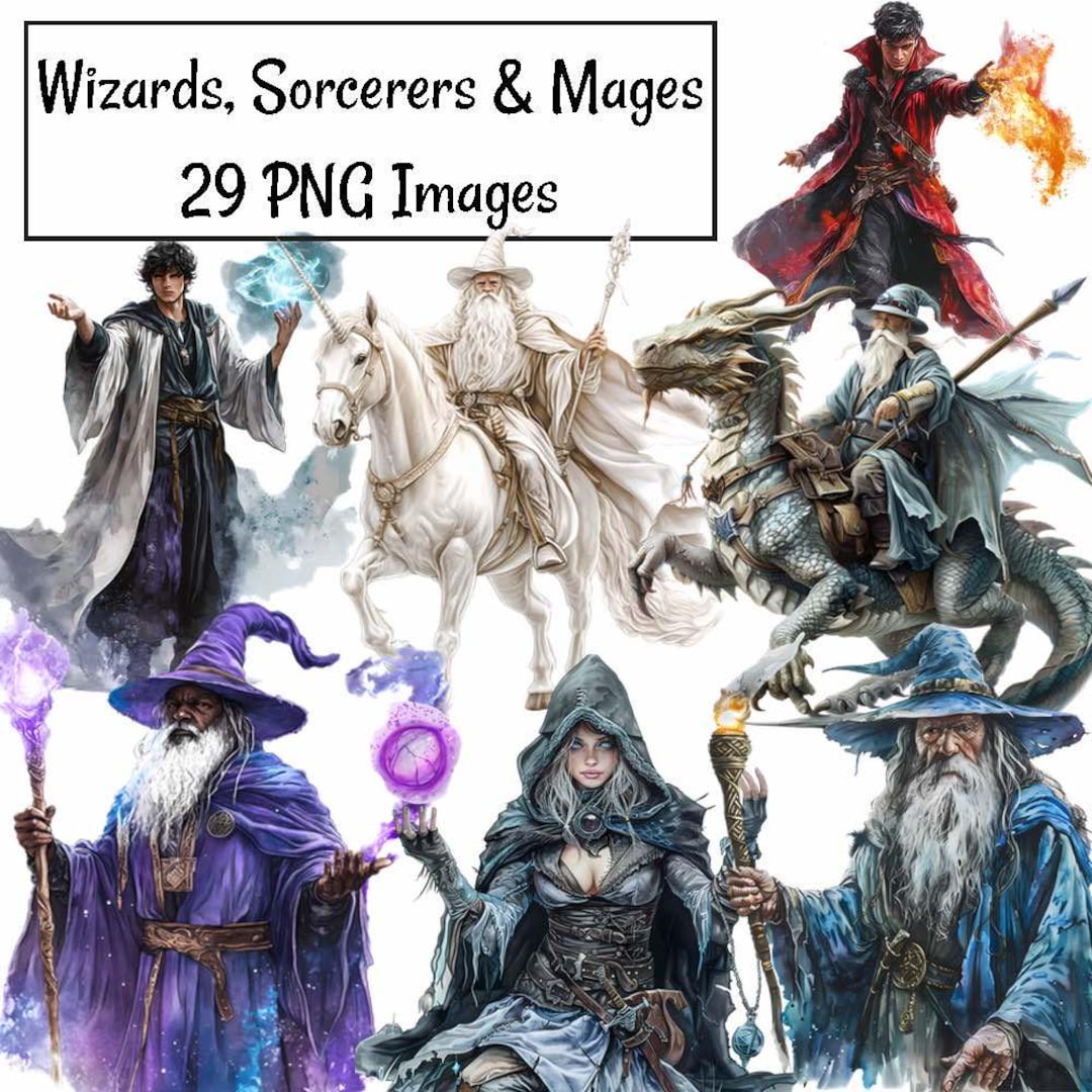 Wizard, Sorcerer & Mage Watercolor Clipart RPG Fantasy Folklore Fairy ...