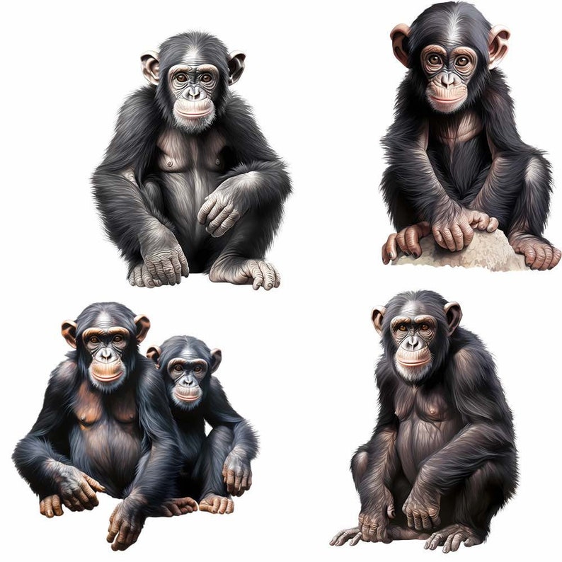 Apes Watercolor Clipart Digital Downloads, 28 Simian Primate Wildlife ...
