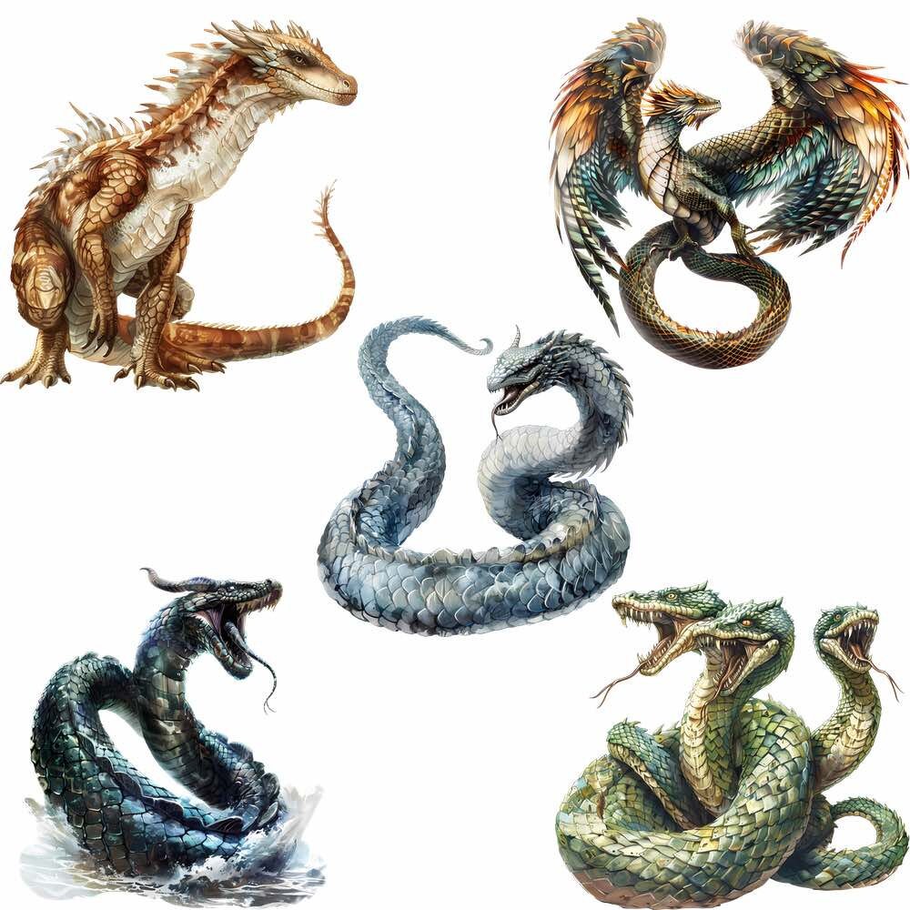 Dragon & Serpent Watercolor Clipart Fantasy RPG Folklore Mythology ...