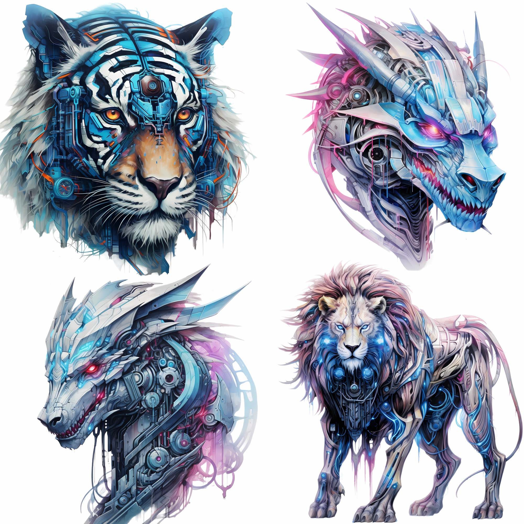 Cyberpunk Animals Clipart Digital Downloads, 17 Watercolor Science ...