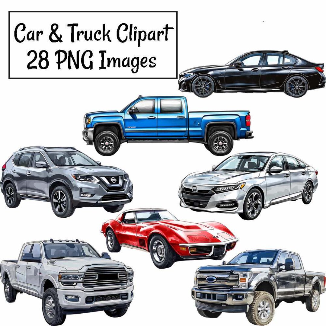 Car and Truck Clipart, 28 Watercolor Digital Downloads, Vehicle ...