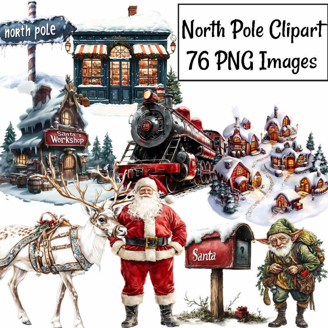 Christmas North Pole Clipart Santa's Village Watercolor Digital ...