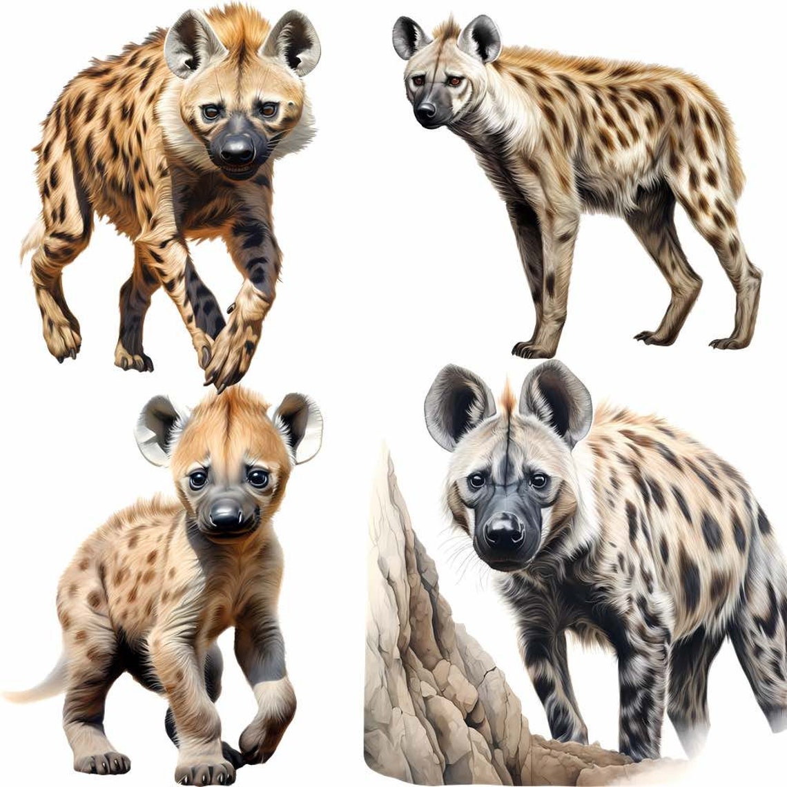 Hyena Watercolor Clipart Digital Downloads, 14 African Wildlife Spotted ...