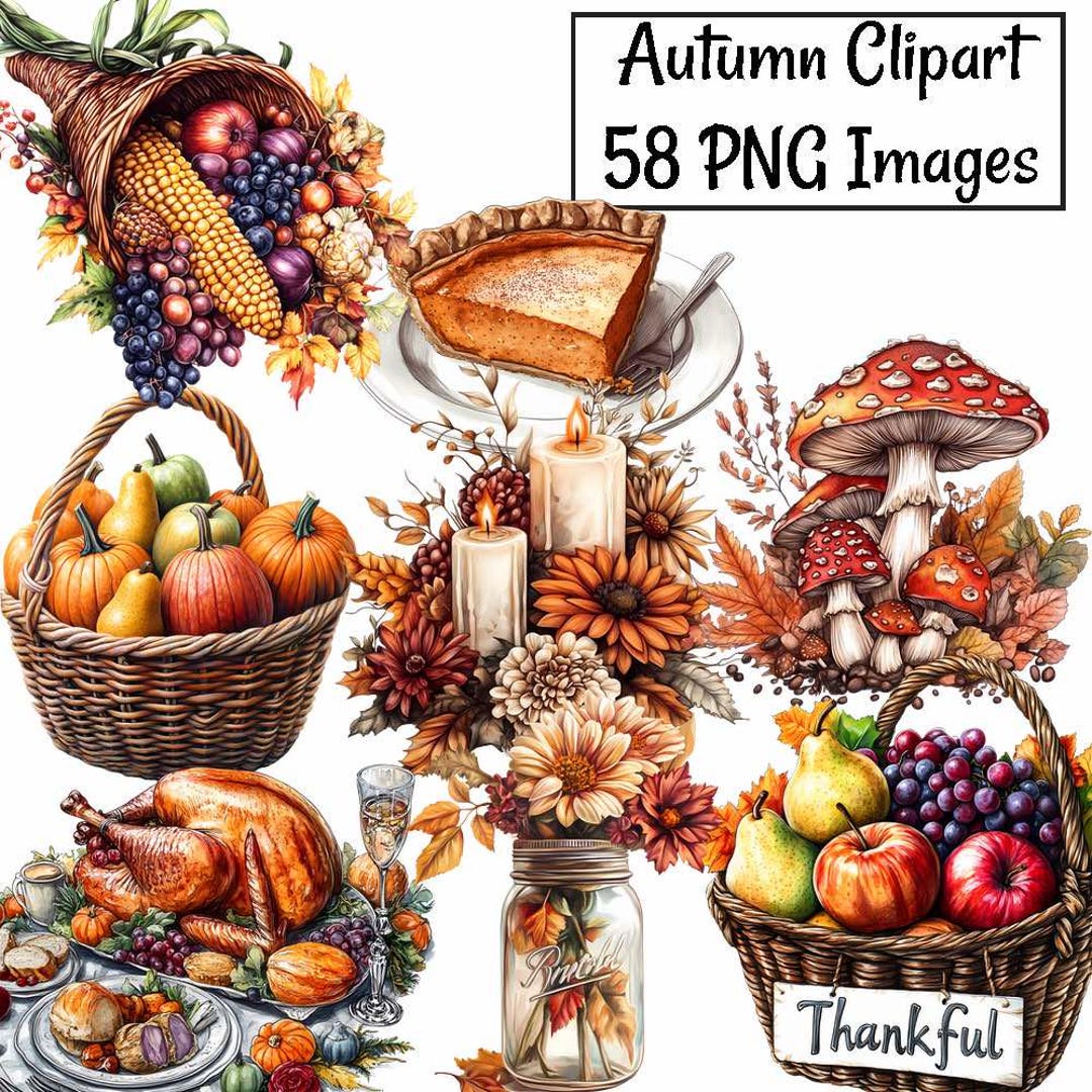 Autumn Watercolor Clipart Thanksgiving Fall Digital Downloads Leaves ...