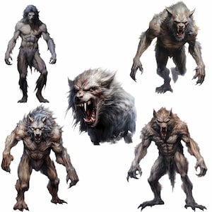 Werewolf Lycan Clipart Watercolor Printable Digital Downloads, 19 ...