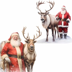 Santa Claus With Reindeer Watercolor Clipart Digital Downloads, 14 ...