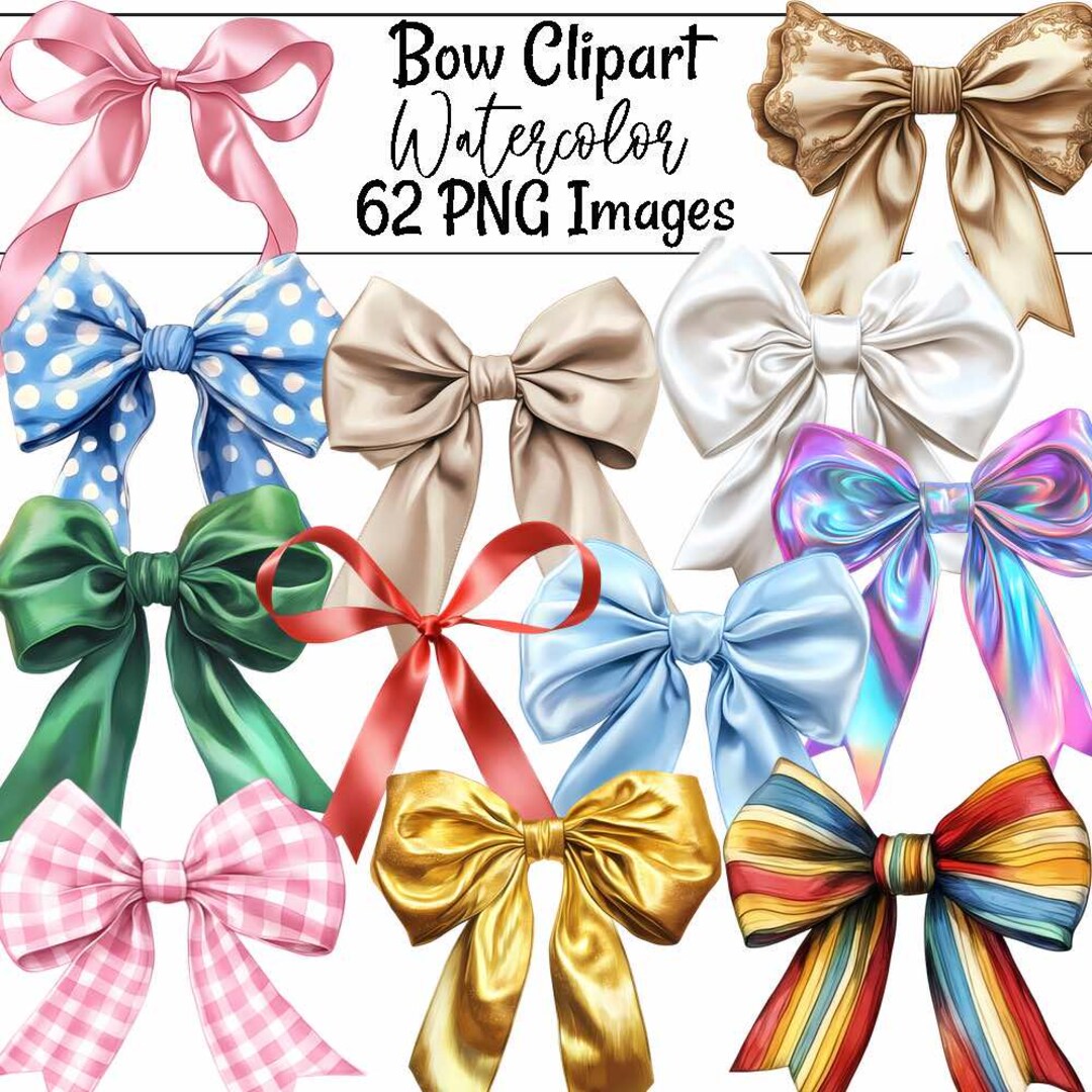 Bow Watercolor Clipart Ribbon Instant Download Nursery Illustration ...