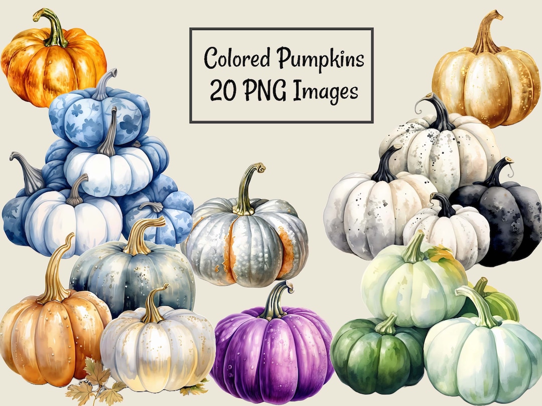 Colored Pumpkins Clipart Digital Downloads, 20 Watercolor Overlay ...