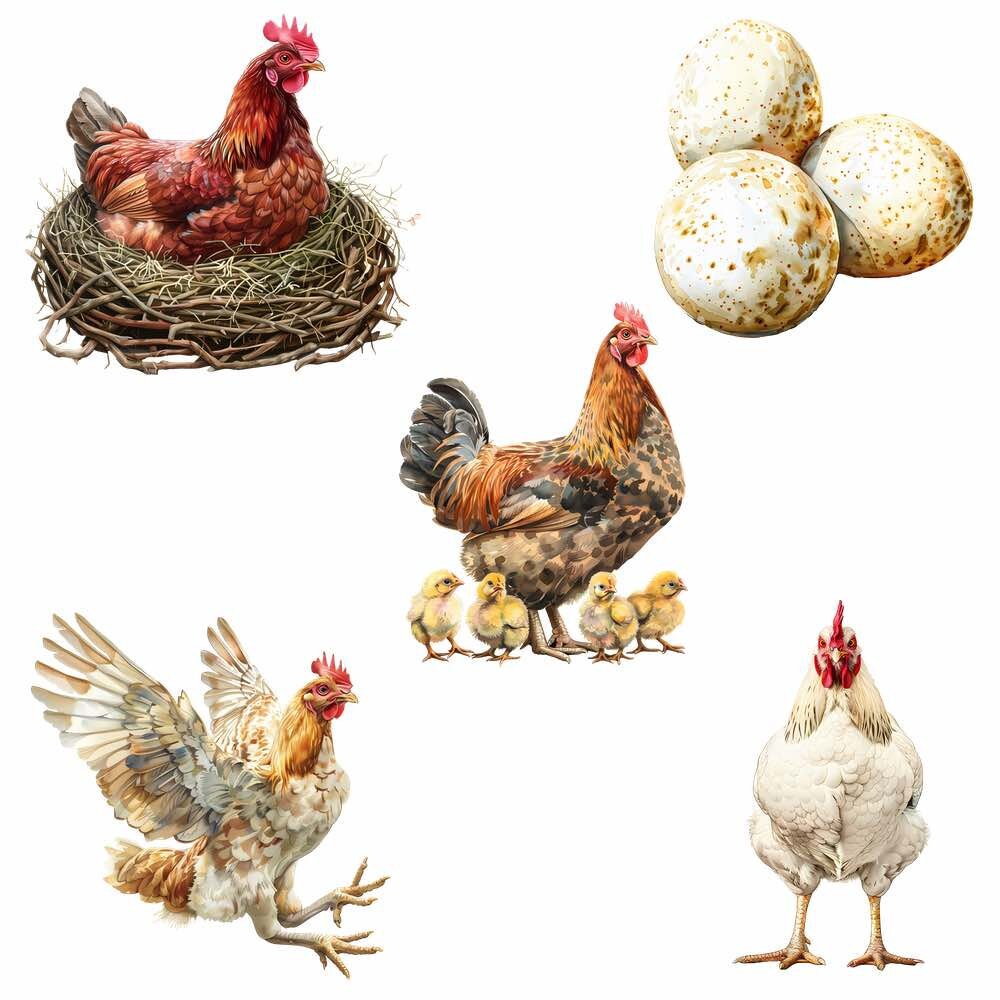Chicken & Rooster Clipart Set Poultry Farm Watercolor Animal Printable ...