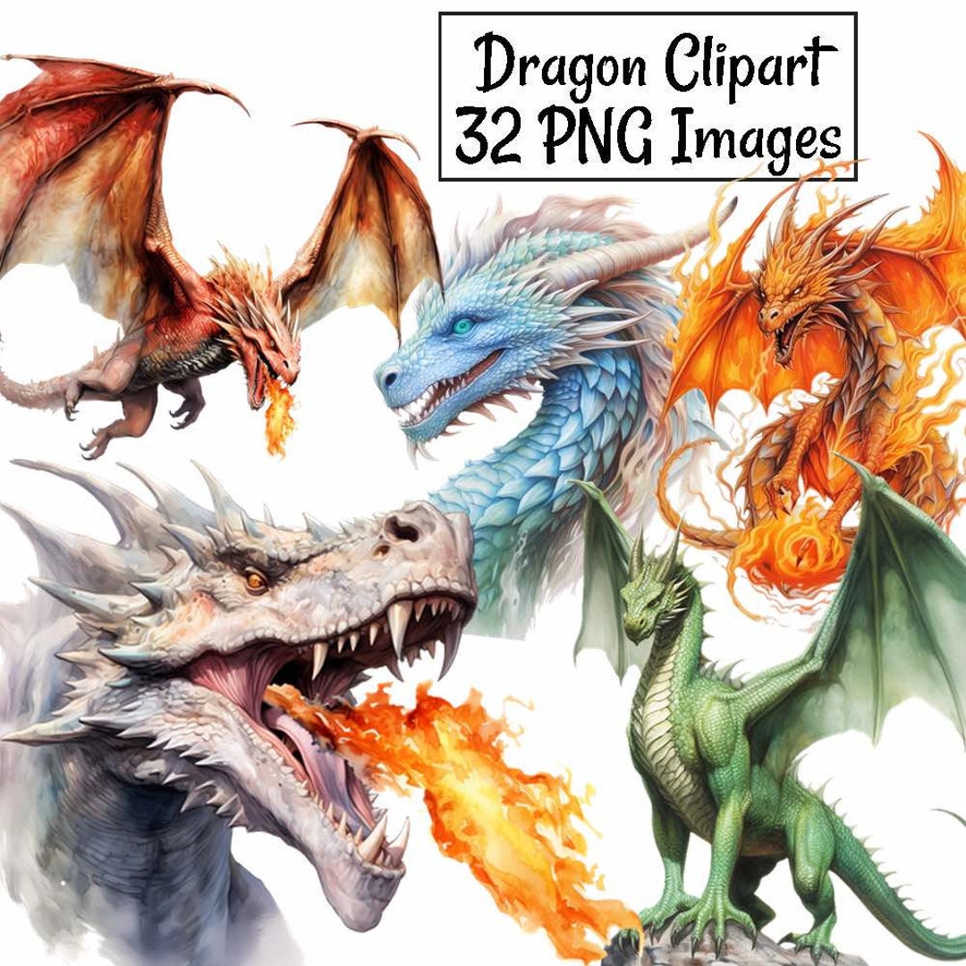 Dragon Clipart Watercolor Digital Downloads, 32 RPG Fantasy Folklore ...