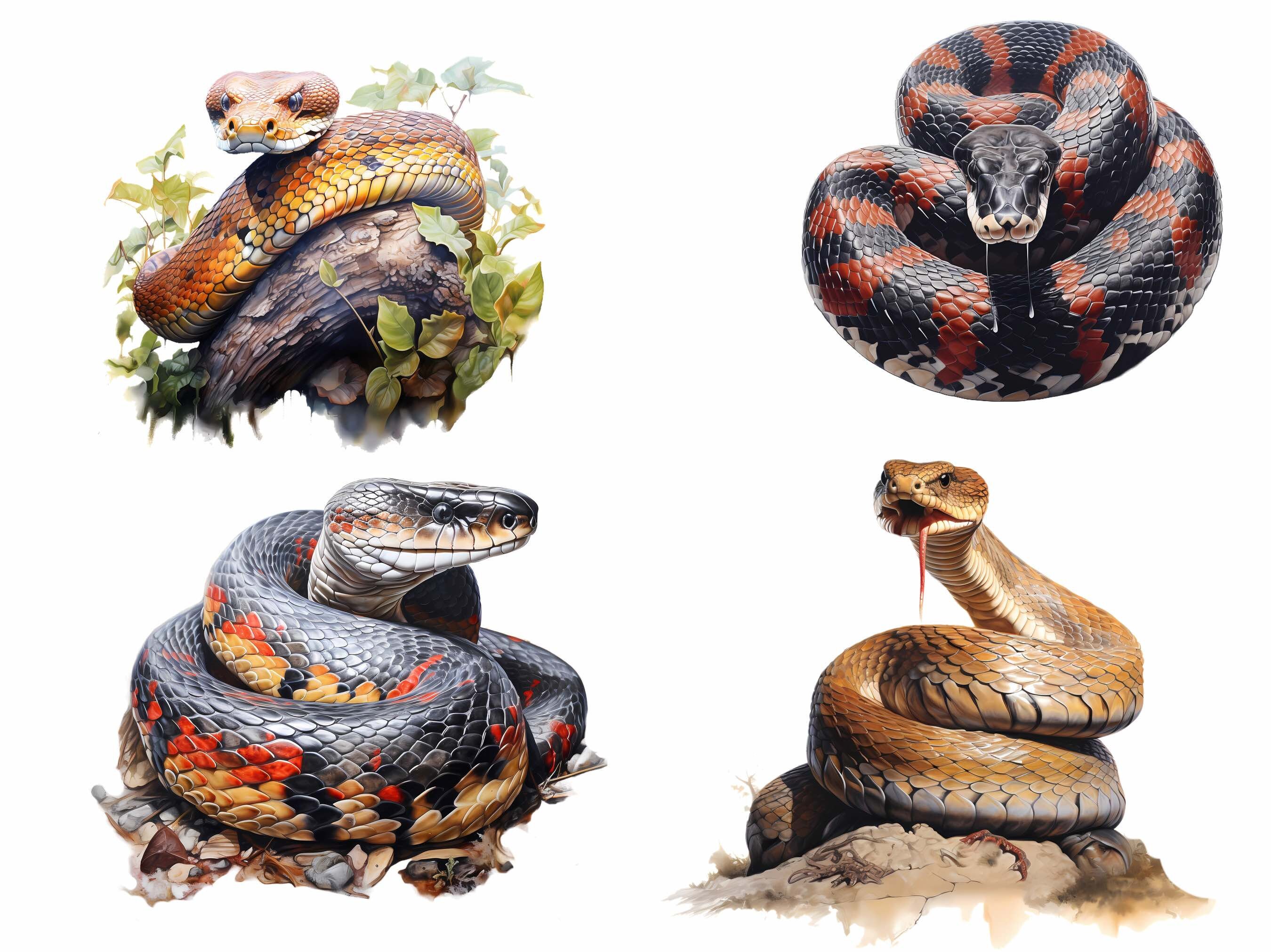 Snake Watercolor Digital Downloads 15 Serpent Reptile - Etsy