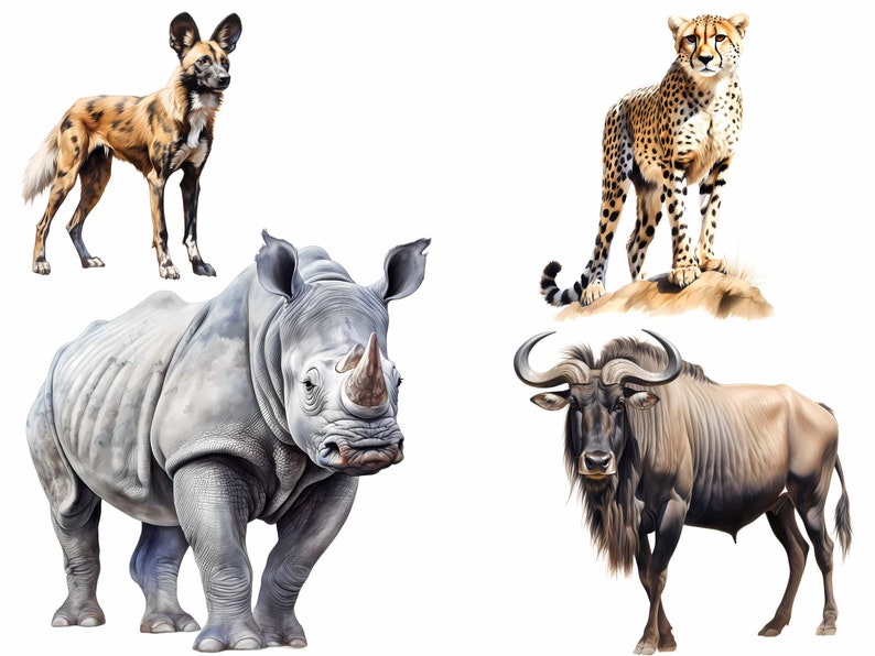 African Animals Clipart Digital Downloads, 20 Watercolor Safarijungle ...