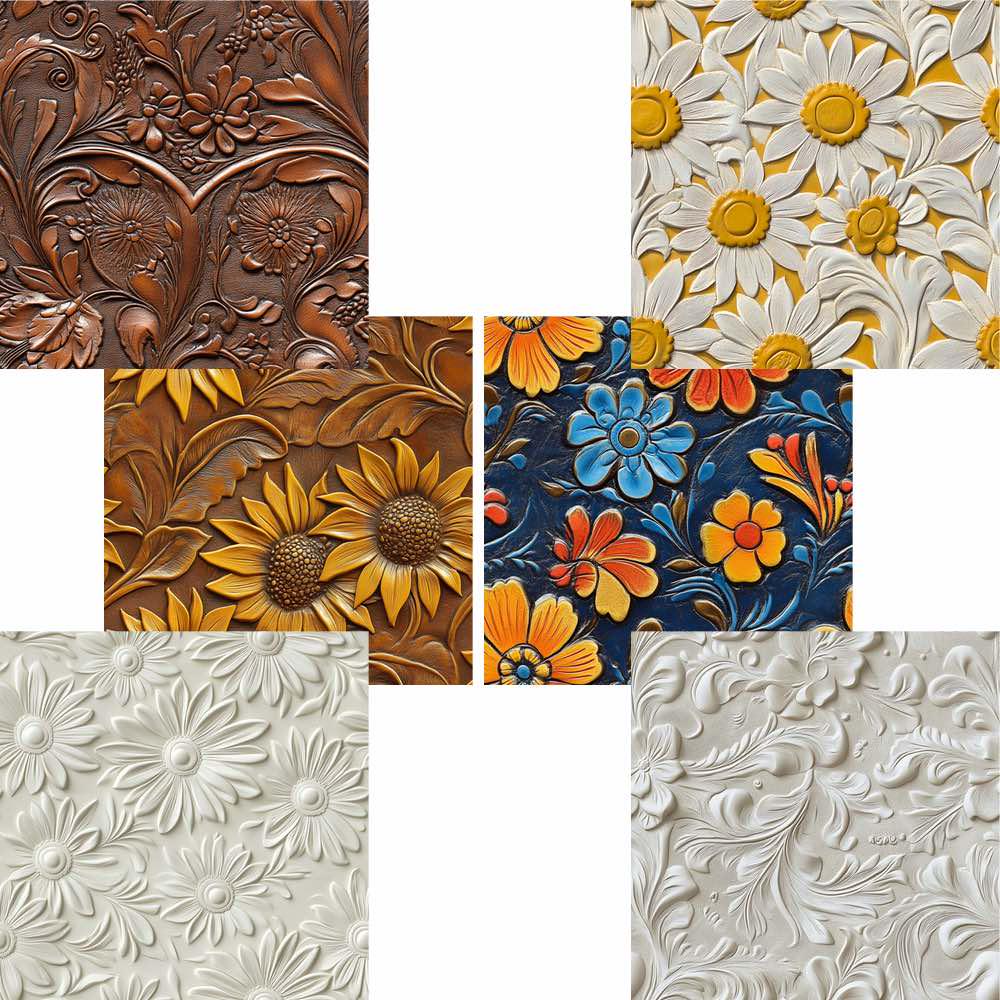 Tooled Leather Seamless Digital Papers, 42 Engraved Texture Western ...