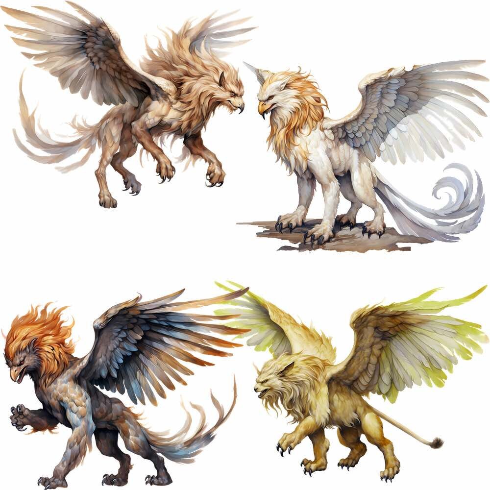 Griffin Gryphon Watercolor Clipart Digital Downloads, 30 RPG Overlay ...