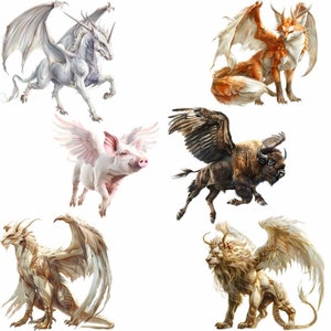 Winged Creatures Clipart RPG Watercolor Flying Mythical Fantasy ...