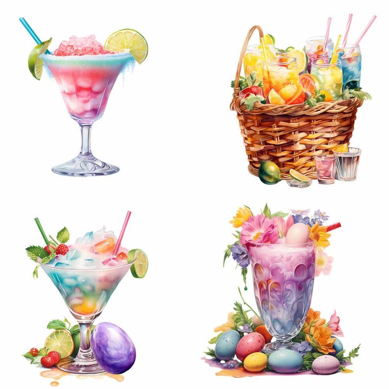 Easter Cocktail Clipart Digital Downloads Watercolor Overlay Spring ...