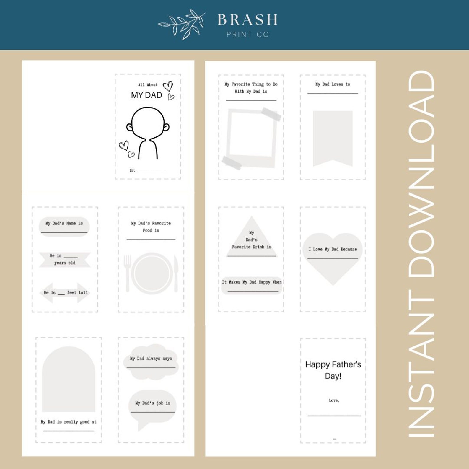 Minimalist Father's Day Printable Booklet L Fill in the Blanks L Kids ...