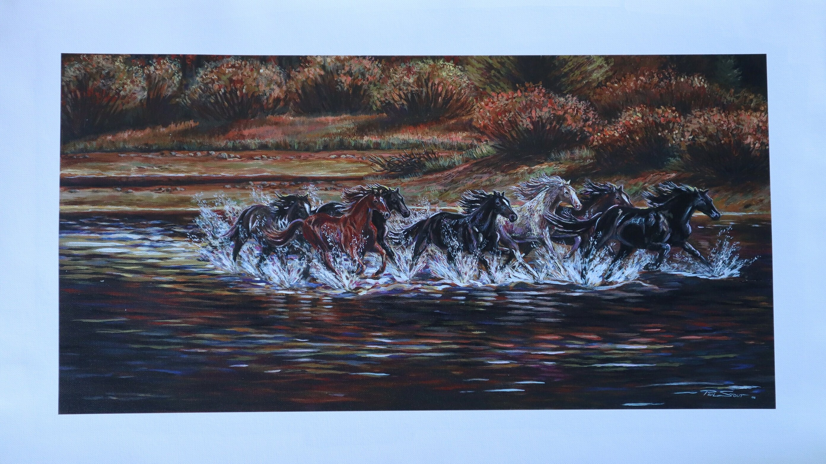 Wild Galloping Horses in the Riverbed Painting. Giclee Canvas Fine Art ...