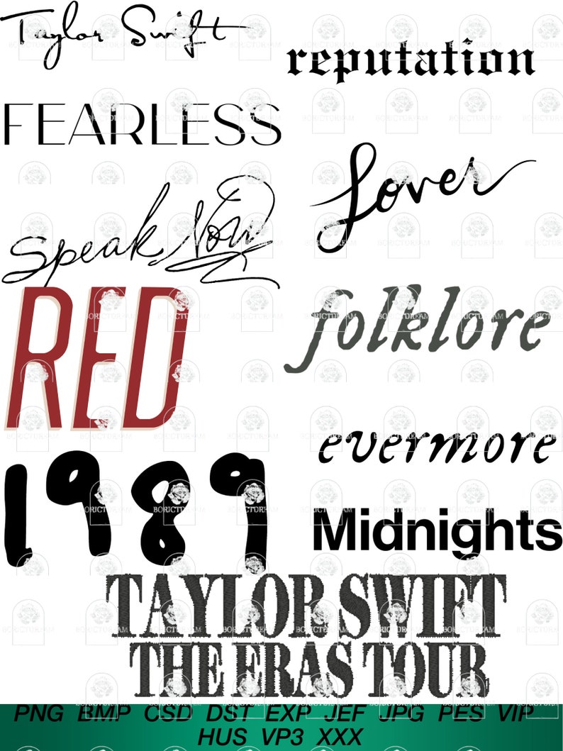 Taylor Swift - Eras Tour Album Embroidery Files - 10 Separate Albums ...