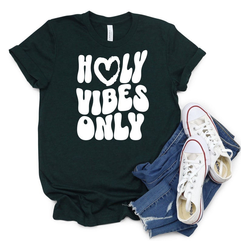 Christian T-shirt, Holy Vibes Only, Bubble Letters & Wavy Text Design ...