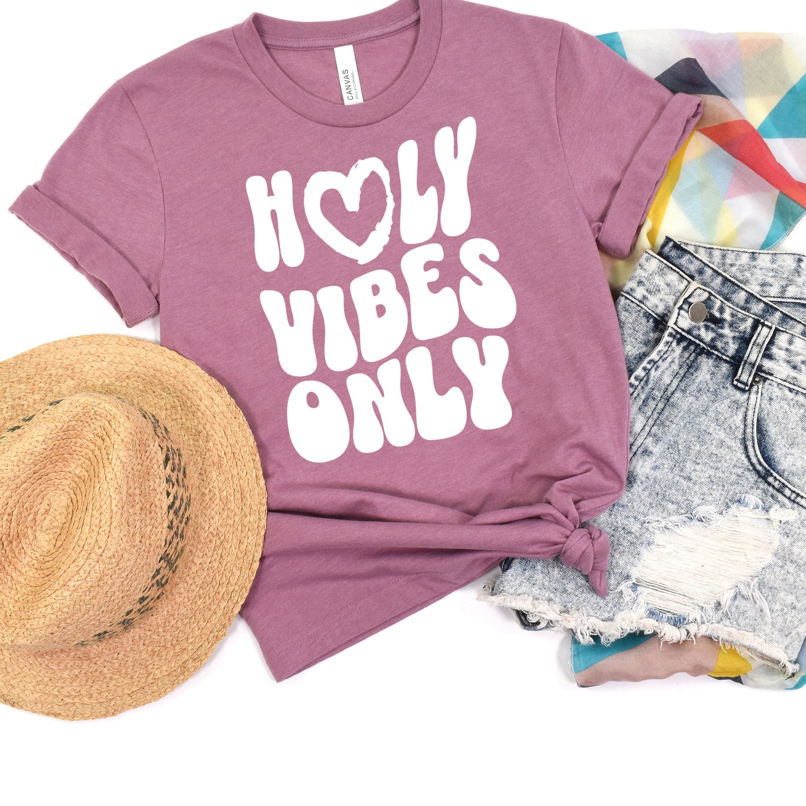 Christian T-shirt, Holy Vibes Only, Bubble Letters & Wavy Text Design ...