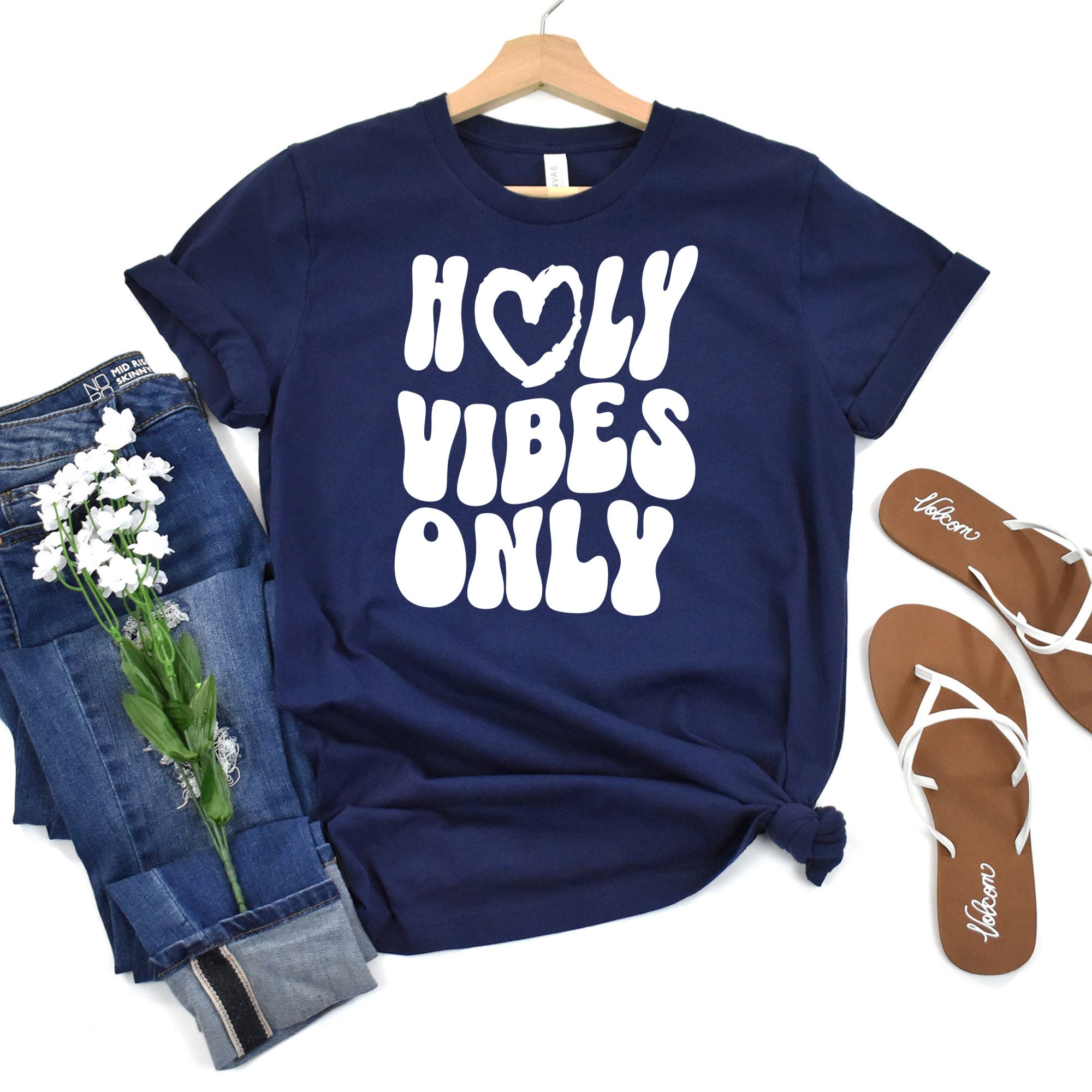 Christian T-shirt, Holy Vibes Only, Bubble Letters & Wavy Text Design ...