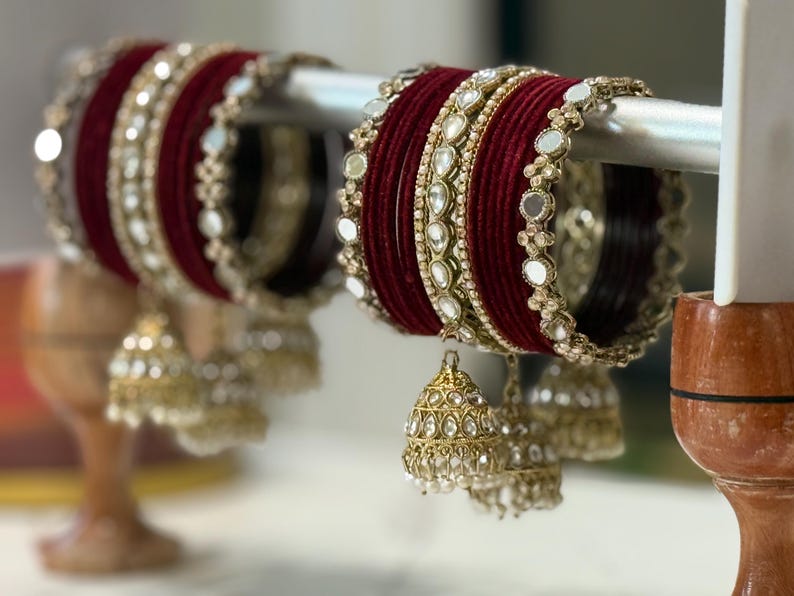 RED VELVET BANGLES, Velvet Bangles, Indian Bangles, Indian Bangle Set ...