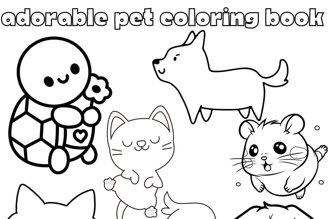 Adorable Pets Coloring Book, Cute Pets Coloring Book, Mindful Coloring ...