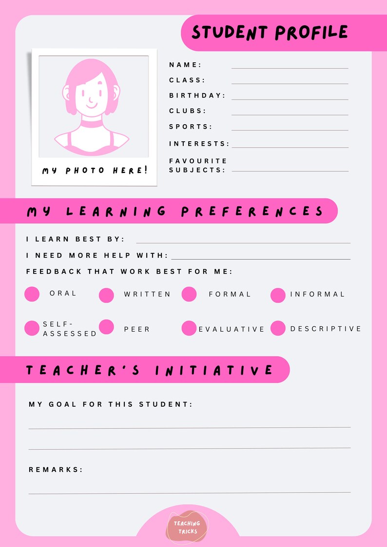 Student Profile for Teachers - Etsy