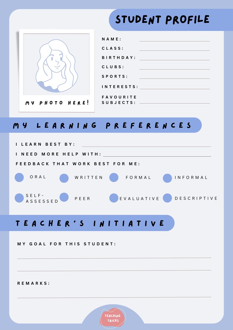 Student Profile for Teachers - Etsy